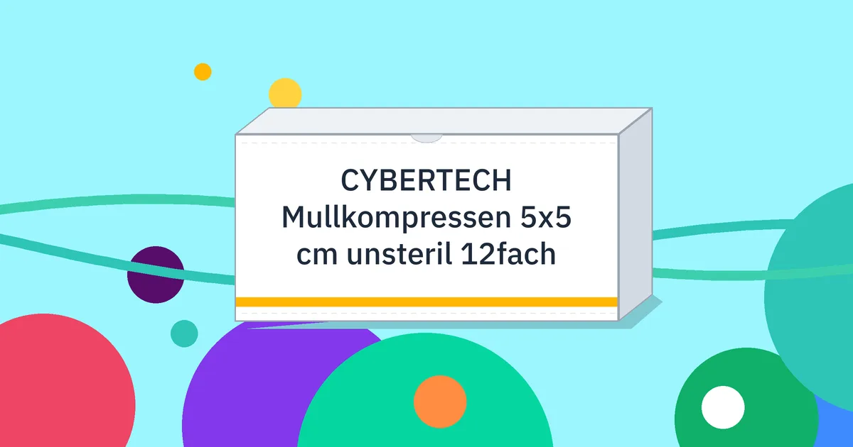 Symbolbild: Packung mit der Aufschrift CYBERTECH Mullkompressen 5x5 cm unsteril 12fach (PZN 10221972) – Verfügbarkeit und Bezug in Apotheken in Frankfurt am Main