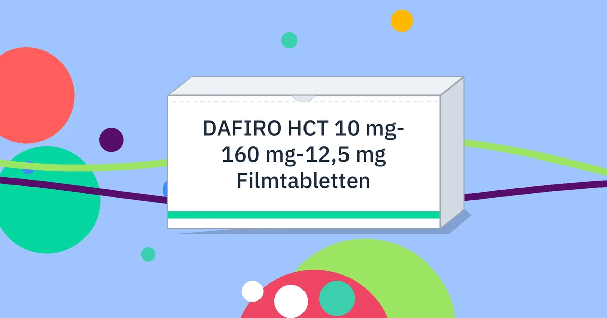 Symbolbild: Packung mit der Aufschrift DAFIRO HCT 10 mg-160 mg-12,5 mg Filmtabletten (PZN 11873381) – Verfügbarkeit und Bezug in Apotheken in Frankfurt am Main