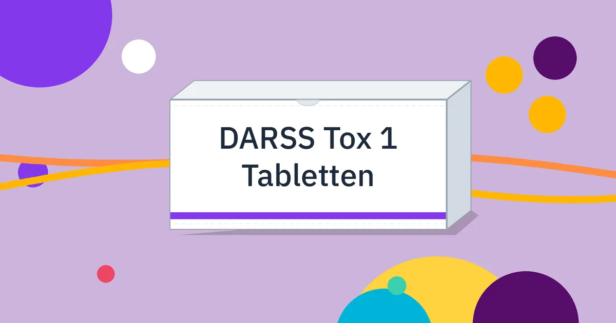 Symbolbild: Packung mit der Aufschrift DARSS Tox 1 Tabletten (PZN 12800898) – Verfügbarkeit und Bezug in Apotheken in Frankfurt am Main
