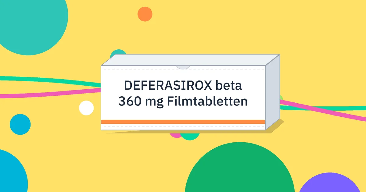 Symbolbild: Packung mit der Aufschrift DEFERASIROX beta 360 mg Filmtabletten (PZN 12740564) – Verfügbarkeit und Bezug in Apotheken in Frankfurt am Main