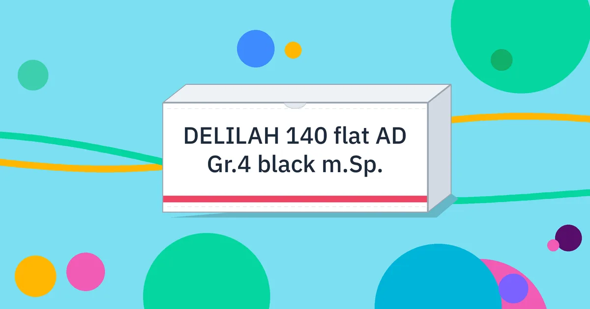 Symbolbild: Packung mit der Aufschrift DELILAH 140 flat AD Gr.4 black m.Sp. (PZN 14247106) – Verfügbarkeit und Bezug in Apotheken in Frankfurt am Main