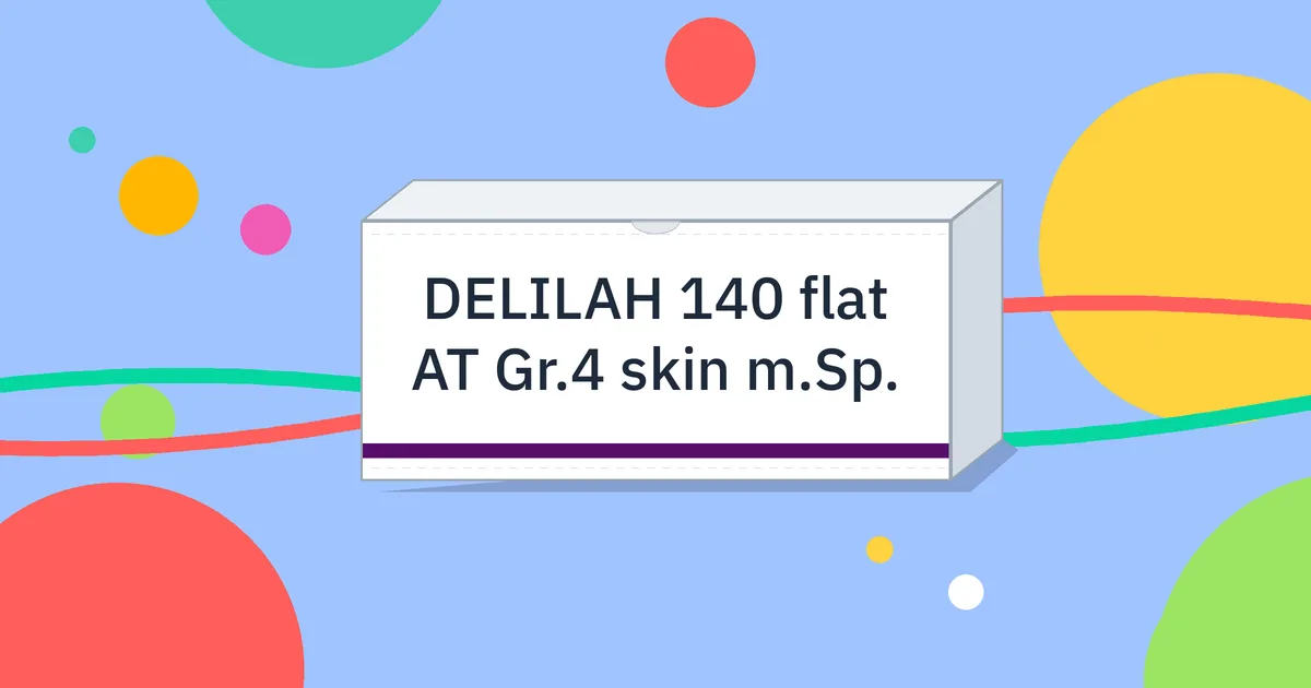 Symbolbild: Packung mit der Aufschrift DELILAH 140 flat AT Gr.4 skin m.Sp. (PZN 14247738) – Verfügbarkeit und Bezug in Apotheken in Frankfurt am Main