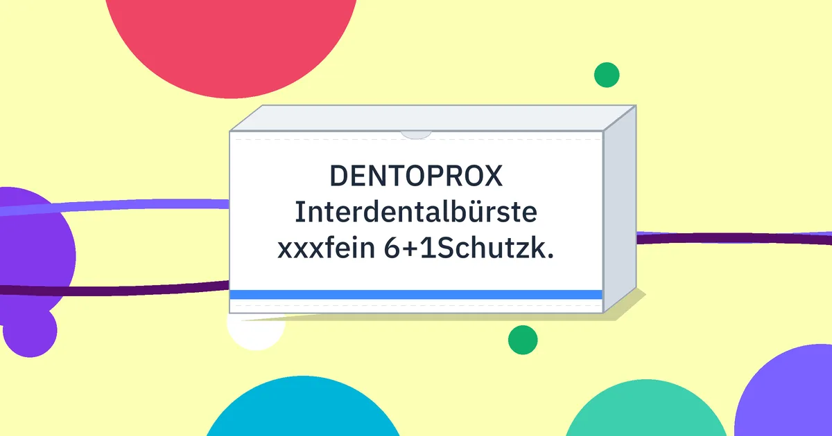 Symbolbild: Packung mit der Aufschrift DENTOPROX Interdentalbürste xxxfein 6+1Schutzk. (PZN 04797320) – Verfügbarkeit und Bezug in Apotheken in Frankfurt am Main