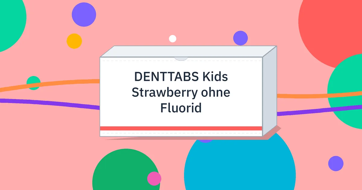 Symbolbild: Packung mit der Aufschrift DENTTABS Kids Strawberry ohne Fluorid (PZN 16887904) – Verfügbarkeit und Bezug in Apotheken in Frankfurt am Main