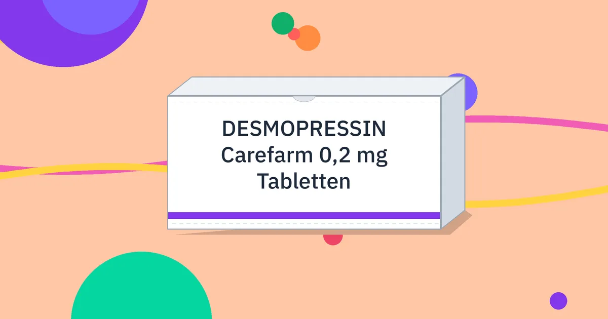 Symbolbild: Packung mit der Aufschrift DESMOPRESSIN Carefarm 0,2 mg Tabletten (PZN 20272887) – Verfügbarkeit und Bezug in Apotheken in Frankfurt am Main