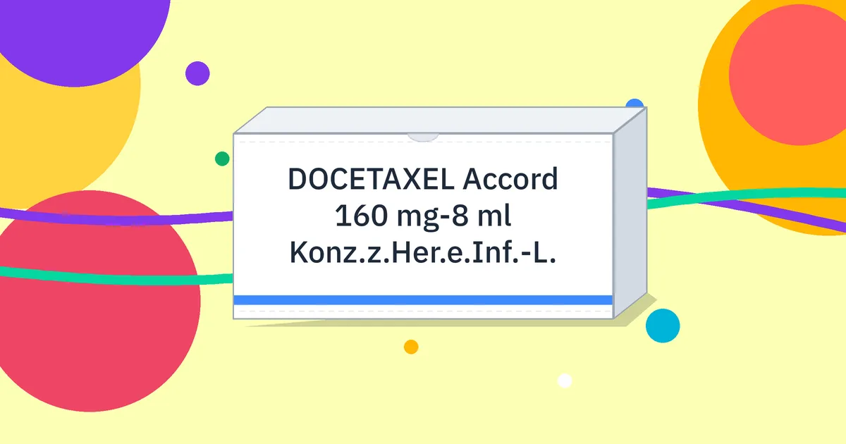 Symbolbild: Packung mit der Aufschrift DOCETAXEL Accord 160 mg-8 ml Konz.z.Her.e.Inf.-L. (PZN 18496800) – Verfügbarkeit und Bezug in Apotheken in Frankfurt am Main