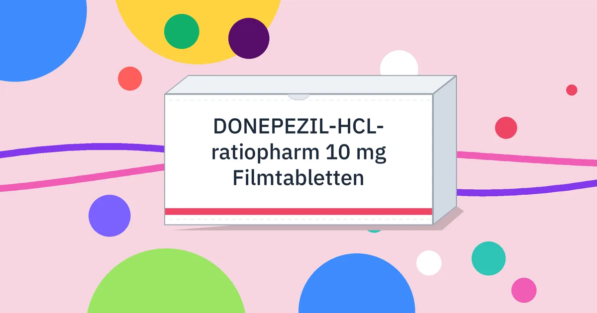 Symbolbild: Packung mit der Aufschrift DONEPEZIL-HCL-ratiopharm 10 mg Filmtabletten (PZN 08885624) – Verfügbarkeit und Bezug in Apotheken in Frankfurt am Main