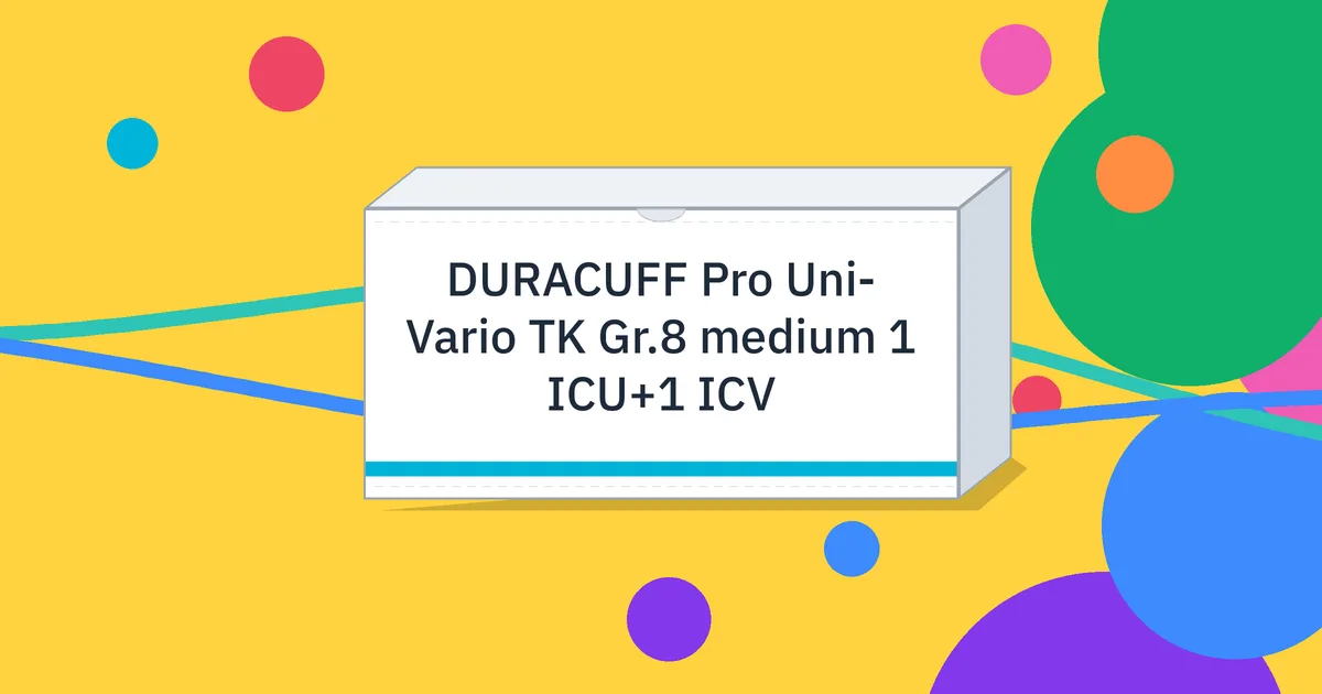 Symbolbild: Packung mit der Aufschrift DURACUFF Pro Uni-Vario TK Gr.8 medium 1 ICU+1 ICV (PZN 19244957) – Verfügbarkeit und Bezug in Apotheken in Frankfurt am Main