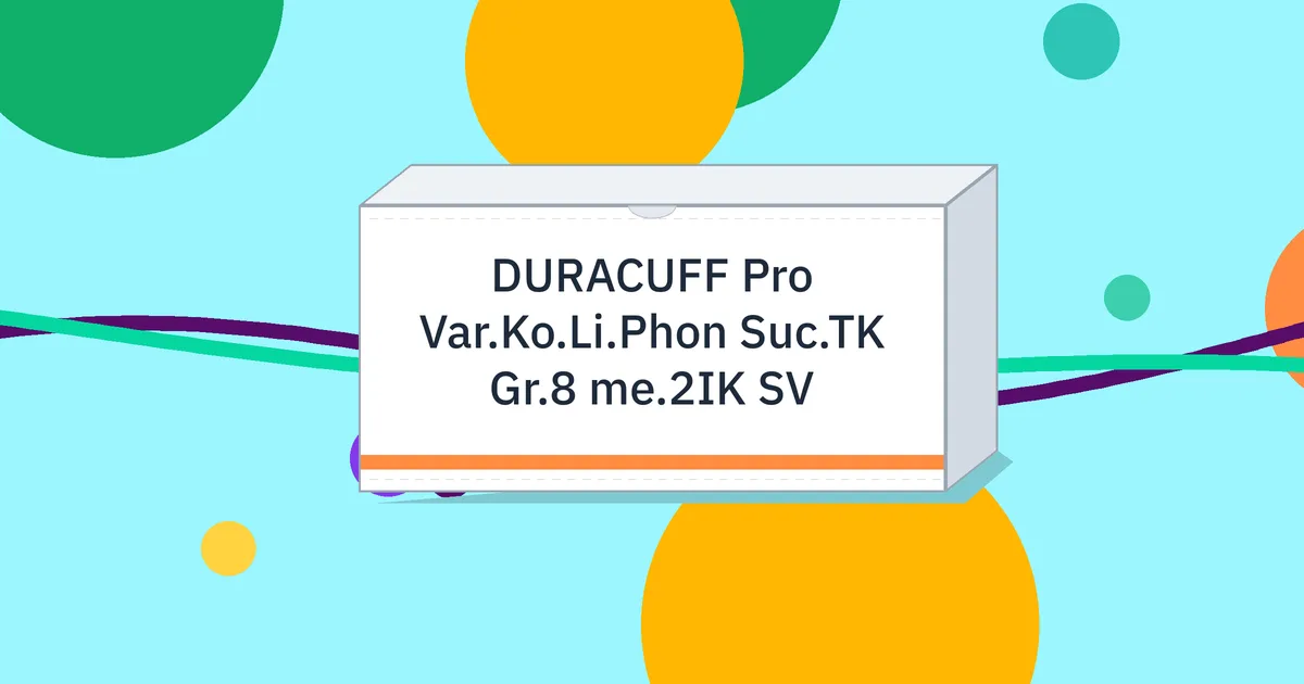 Symbolbild: Packung mit der Aufschrift DURACUFF Pro Var.Ko.Li.Phon Suc.TK Gr.8 me.2IK SV (PZN 19245388) – Verfügbarkeit und Bezug in Apotheken in Frankfurt am Main