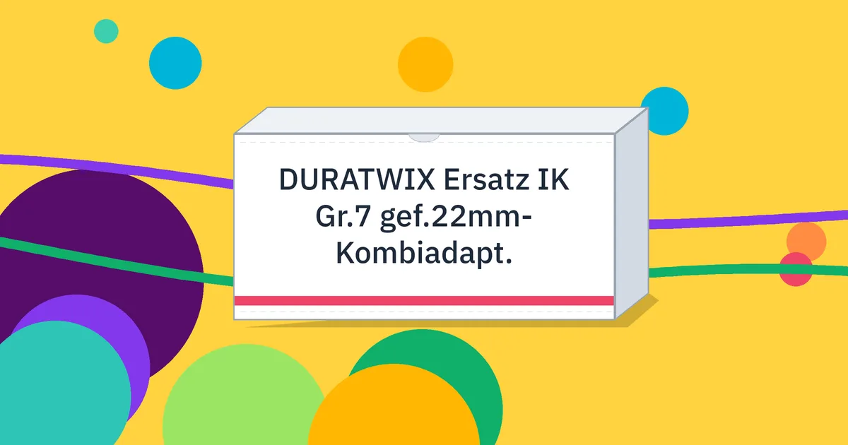 Symbolbild: Packung mit der Aufschrift DURATWIX Ersatz IK Gr.7 gef.22mm-Kombiadapt. (PZN 06991931) – Verfügbarkeit und Bezug in Apotheken in Frankfurt am Main