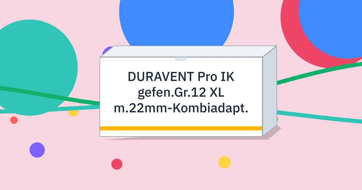 Symbolbild: Packung mit der Aufschrift DURAVENT Pro IK gefen.Gr.12 XL m.22mm-Kombiadapt. (PZN 19243538) – Verfügbarkeit und Bezug in Apotheken in Frankfurt am Main