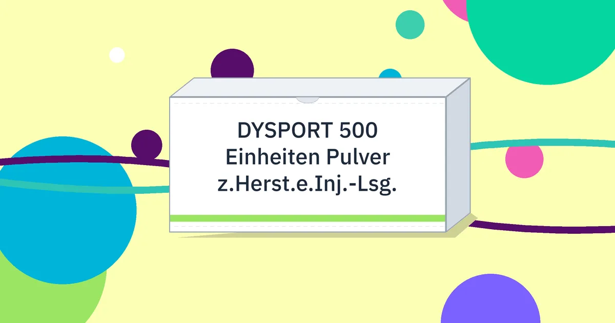 Symbolbild: Packung mit der Aufschrift DYSPORT 500 Einheiten Pulver z.Herst.e.Inj.-Lsg. (PZN 00217159) – Verfügbarkeit und Bezug in Apotheken in Frankfurt am Main