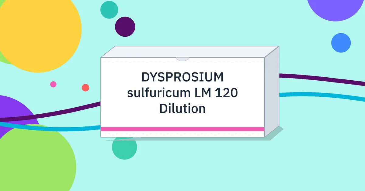 Symbolbild: Packung mit der Aufschrift DYSPROSIUM sulfuricum LM 120 Dilution (PZN 13468265) – Verfügbarkeit und Bezug in Apotheken in Frankfurt am Main