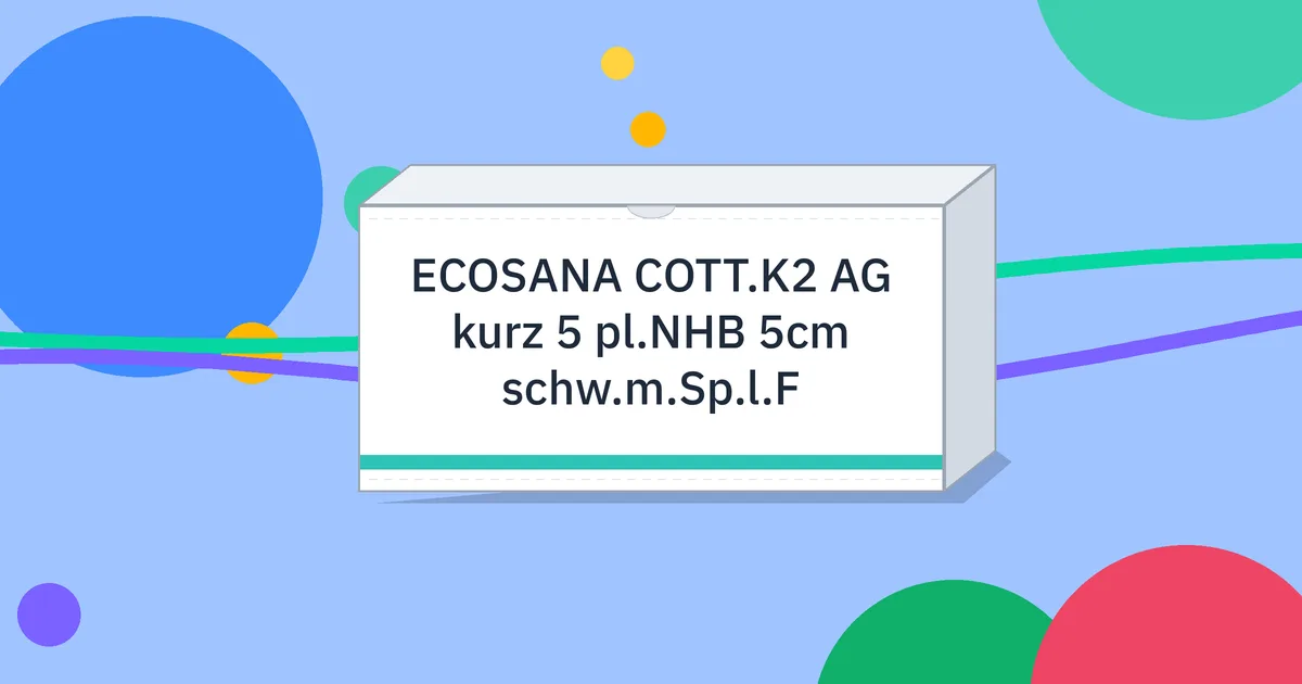 Symbolbild: Packung mit der Aufschrift ECOSANA COTT.K2 AG kurz 5 pl.NHB 5cm schw.m.Sp.l.F (PZN 16950270) – Verfügbarkeit und Bezug in Apotheken in Frankfurt am Main