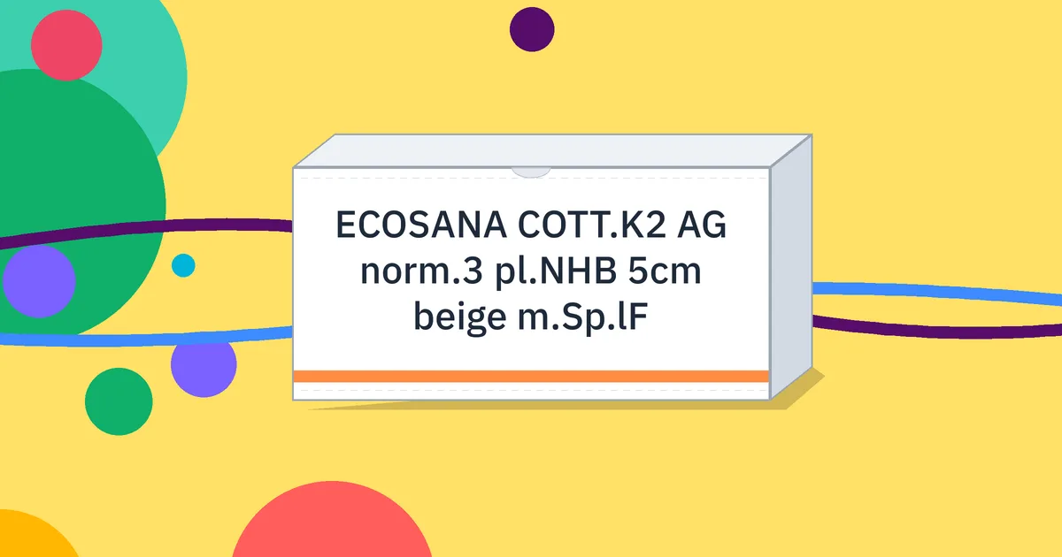 Symbolbild: Packung mit der Aufschrift ECOSANA COTT.K2 AG norm.3 pl.NHB 5cm beige m.Sp.lF (PZN 16949545) – Verfügbarkeit und Bezug in Apotheken in Frankfurt am Main