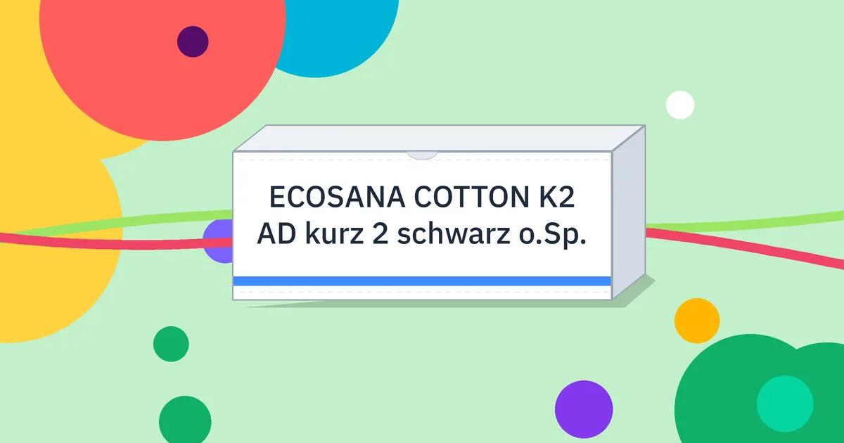 Symbolbild: Packung mit der Aufschrift ECOSANA COTTON K2 AD kurz 2 schwarz o.Sp. (PZN 16947316) – Verfügbarkeit und Bezug in Apotheken in Frankfurt am Main