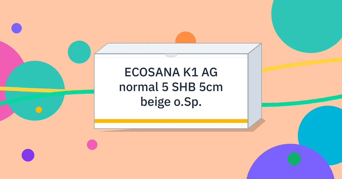 Symbolbild: Packung mit der Aufschrift ECOSANA K1 AG normal 5 SHB 5cm beige o.Sp. (PZN 04729011) – Verfügbarkeit und Bezug in Apotheken in Frankfurt am Main