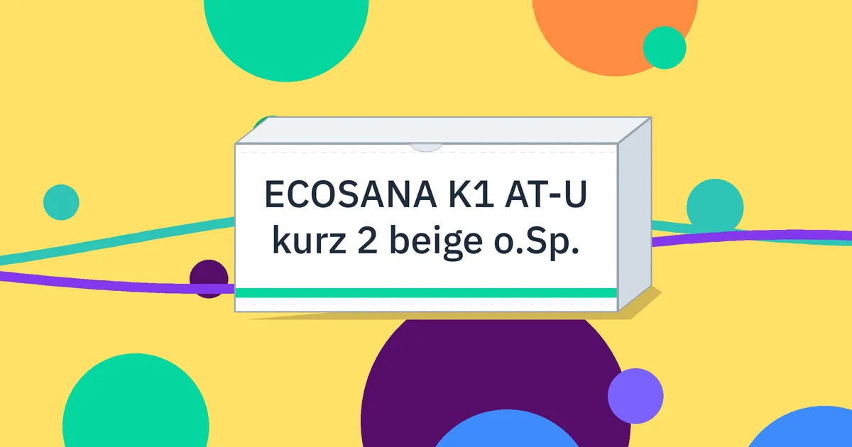Symbolbild: Packung mit der Aufschrift ECOSANA K1 AT-U kurz 2 beige o.Sp. (PZN 04733254) – Verfügbarkeit und Bezug in Apotheken in Frankfurt am Main