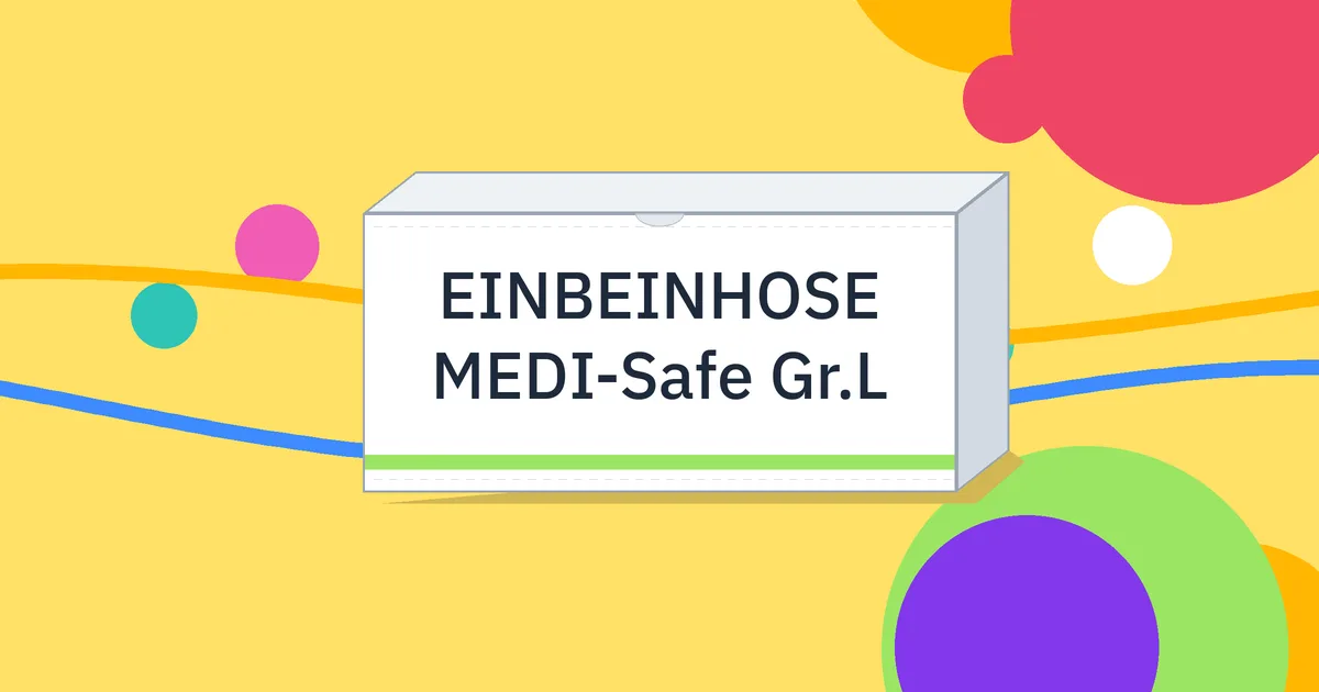 Symbolbild: Packung mit der Aufschrift EINBEINHOSE MEDI-Safe Gr.L (PZN 09061233) – Verfügbarkeit und Bezug in Apotheken in Frankfurt am Main