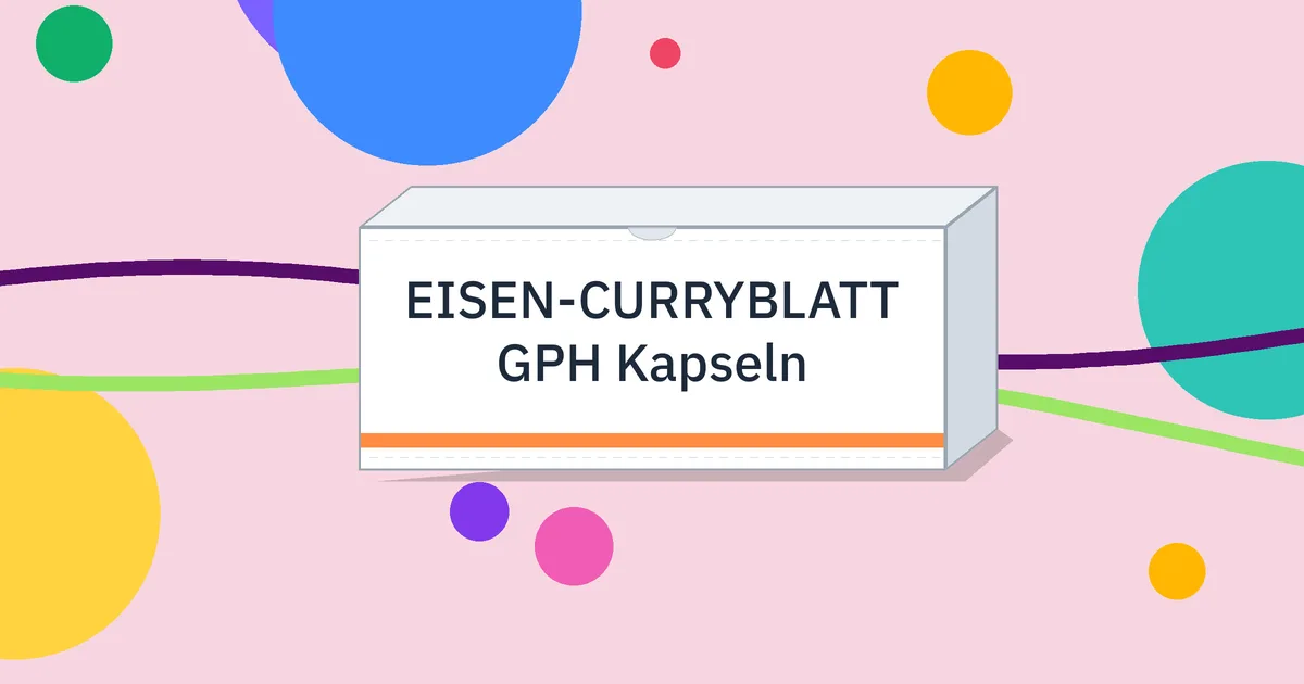 Symbolbild: Packung mit der Aufschrift EISEN-CURRYBLATT GPH Kapseln (PZN 11219983) – Verfügbarkeit und Bezug in Apotheken in Frankfurt am Main
