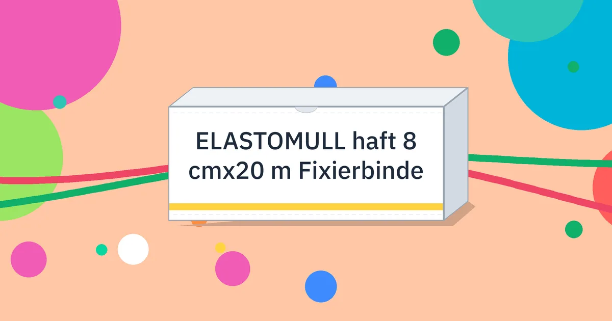 Symbolbild: Packung mit der Aufschrift ELASTOMULL haft 8 cmx20 m Fixierbinde (PZN 17434116) – Verfügbarkeit und Bezug in Apotheken in Frankfurt am Main