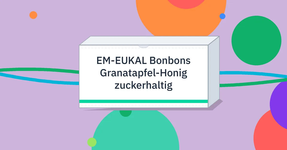 Symbolbild: Packung mit der Aufschrift EM-EUKAL Bonbons Granatapfel-Honig zuckerhaltig (PZN 11112794) – Verfügbarkeit und Bezug in Apotheken in Frankfurt am Main