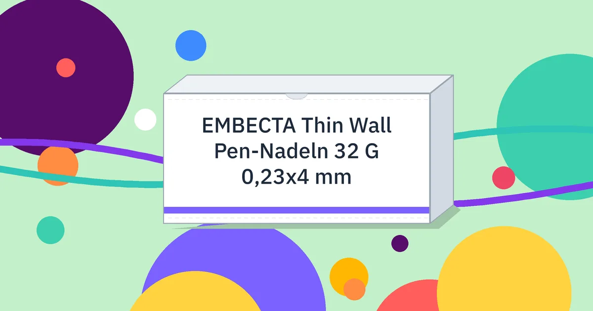 Symbolbild: Packung mit der Aufschrift EMBECTA Thin Wall Pen-Nadeln 32 G 0,23x4 mm (PZN 20636697) – Verfügbarkeit und Bezug in Apotheken in Frankfurt am Main