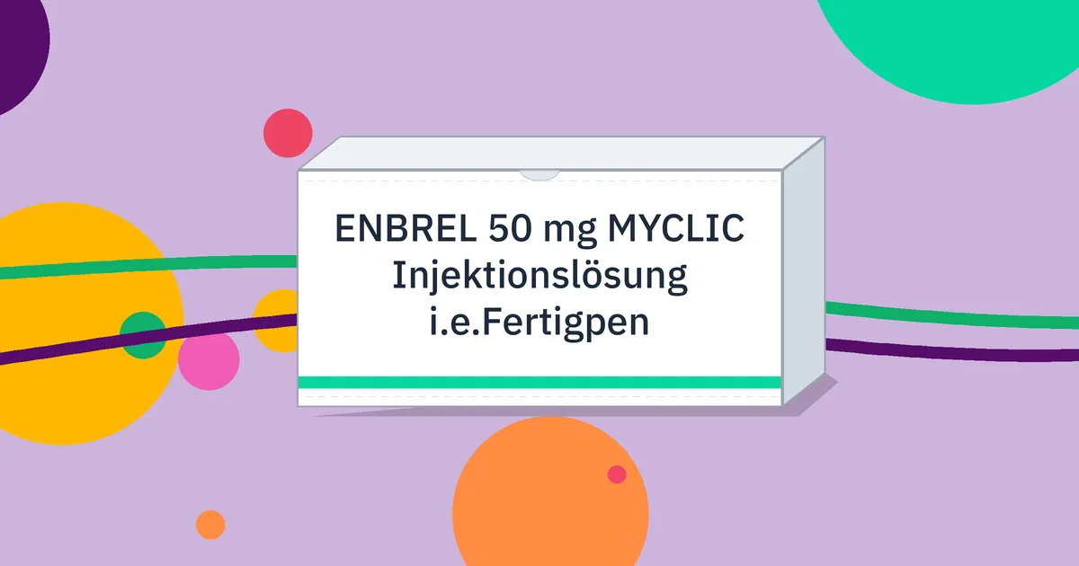 Symbolbild: Packung mit der Aufschrift ENBREL 50 mg MYCLIC Injektionslösung i.e.Fertigpen (PZN 08929617) – Verfügbarkeit und Bezug in Apotheken in Frankfurt am Main