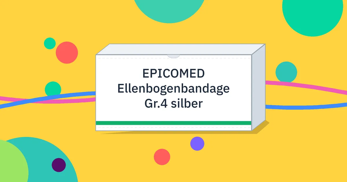 Symbolbild: Packung mit der Aufschrift EPICOMED Ellenbogenbandage Gr.4 silber (PZN 18491352) – Verfügbarkeit und Bezug in Apotheken in Frankfurt am Main