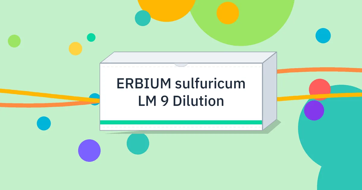 Symbolbild: Packung mit der Aufschrift ERBIUM sulfuricum LM 9 Dilution (PZN 13473875) – Verfügbarkeit und Bezug in Apotheken in Frankfurt am Main