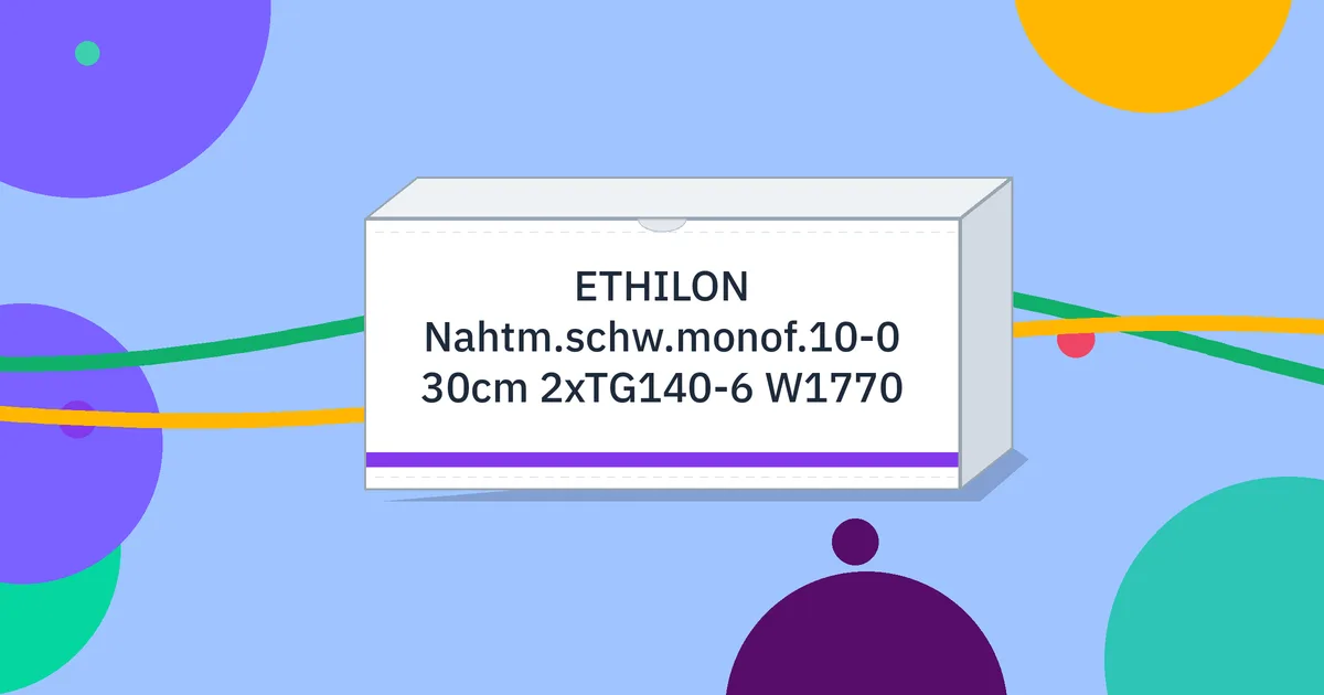 Symbolbild: Packung mit der Aufschrift ETHILON Nahtm.schw.monof.10-0 30cm 2xTG140-6 W1770 (PZN 20924309) – Verfügbarkeit und Bezug in Apotheken in Frankfurt am Main