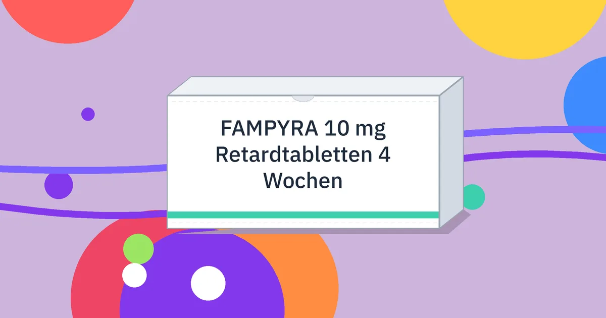 Symbolbild: Packung mit der Aufschrift FAMPYRA 10 mg Retardtabletten 4 Wochen (PZN 19799997) – Verfügbarkeit und Bezug in Apotheken in Frankfurt am Main