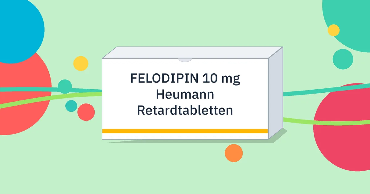 Symbolbild: Packung mit der Aufschrift FELODIPIN 10 mg Heumann Retardtabletten (PZN 01406106) – Verfügbarkeit und Bezug in Apotheken in Frankfurt am Main