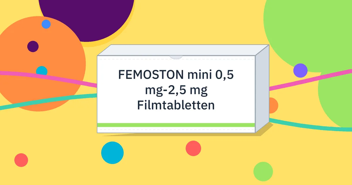 Symbolbild: Packung mit der Aufschrift FEMOSTON mini 0,5 mg-2,5 mg Filmtabletten (PZN 17562972) – Verfügbarkeit und Bezug in Apotheken in Frankfurt am Main