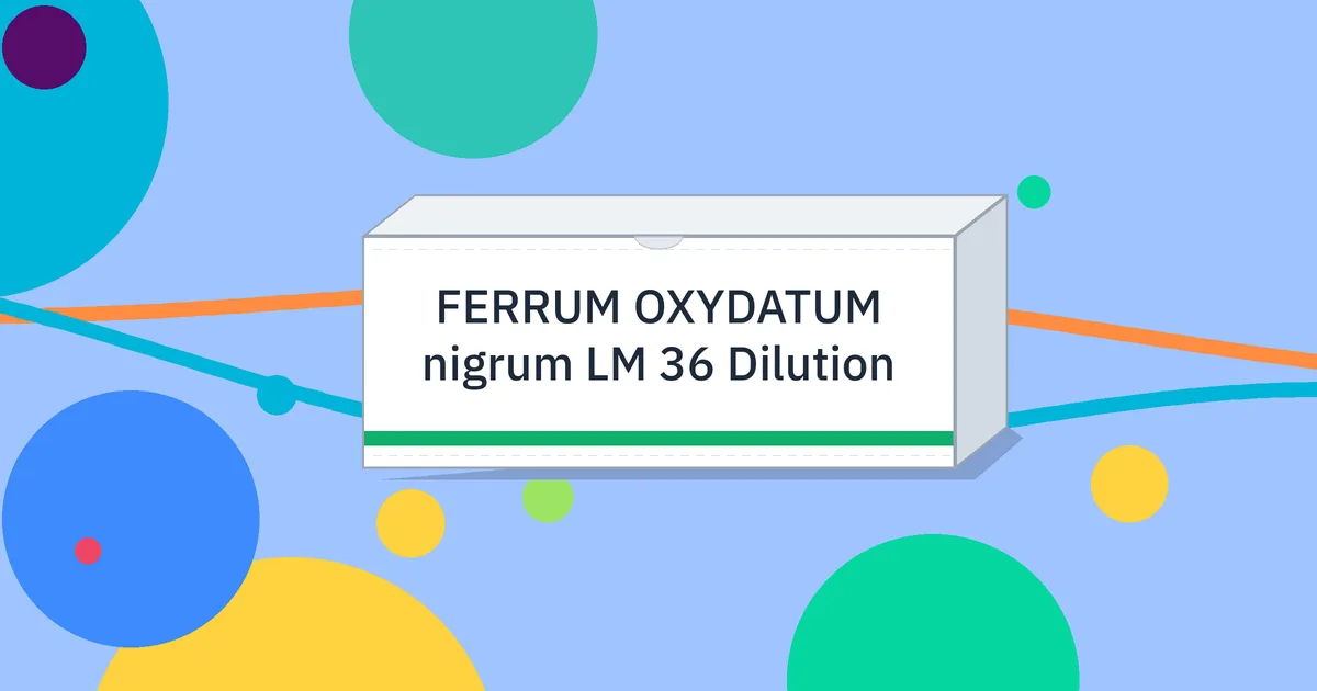 Symbolbild: Packung mit der Aufschrift FERRUM OXYDATUM nigrum LM 36 Dilution (PZN 12851418) – Verfügbarkeit und Bezug in Apotheken in Frankfurt am Main