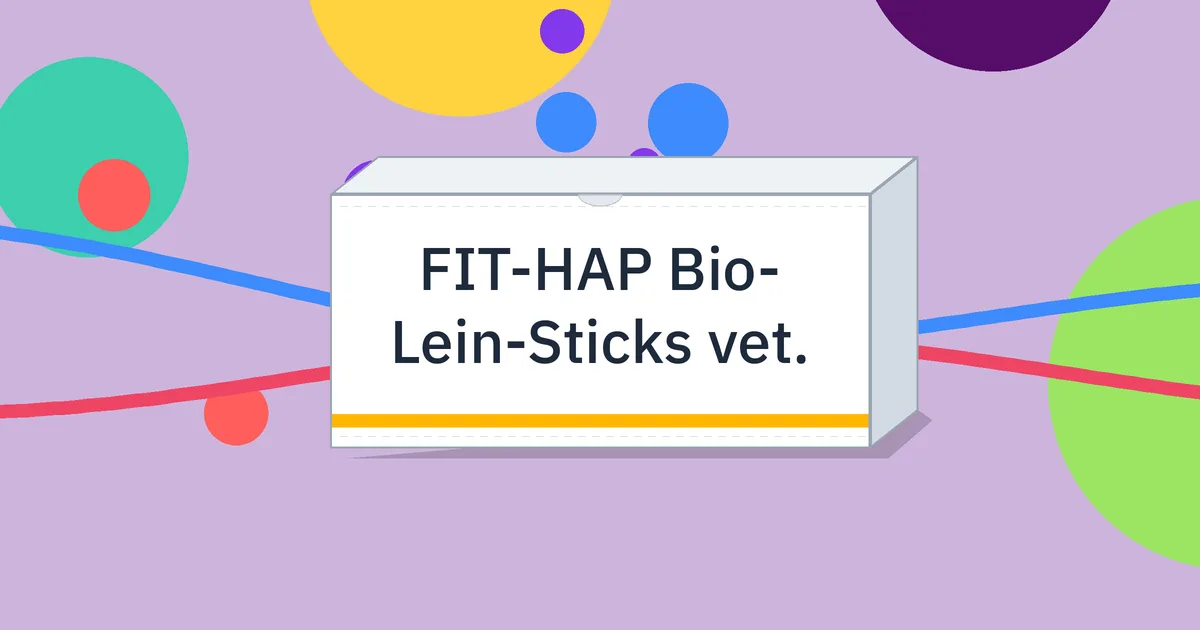 Symbolbild: Packung mit der Aufschrift FIT-HAP Bio-Lein-Sticks vet. (PZN 16158329) – Verfügbarkeit und Bezug in Apotheken in Frankfurt am Main