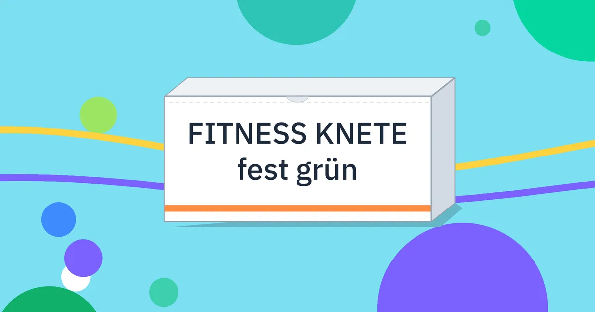 Symbolbild: Packung mit der Aufschrift FITNESS KNETE fest grün (PZN 16349503) – Verfügbarkeit und Bezug in Apotheken in Frankfurt am Main