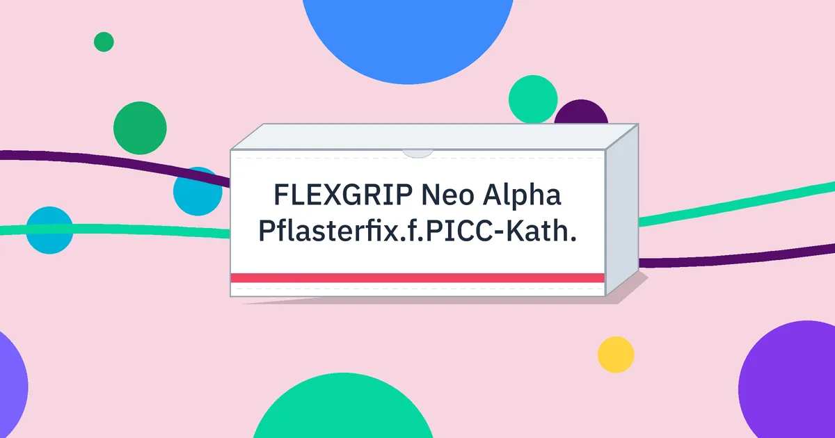 Symbolbild: Packung mit der Aufschrift FLEXGRIP Neo Alpha Pflasterfix.f.PICC-Kath. (PZN 20371365) – Verfügbarkeit und Bezug in Apotheken in Frankfurt am Main