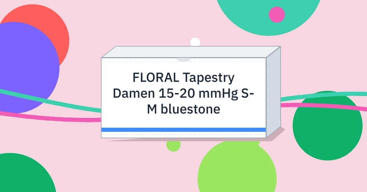 Symbolbild: Packung mit der Aufschrift FLORAL Tapestry Damen 15-20 mmHg S-M bluestone (PZN 20112422) – Verfügbarkeit und Bezug in Apotheken in Frankfurt am Main