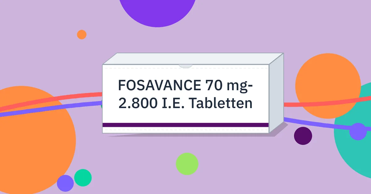 Symbolbild: Packung mit der Aufschrift FOSAVANCE 70 mg-2.800 I.E. Tabletten (PZN 00968730) – Verfügbarkeit und Bezug in Apotheken in Frankfurt am Main