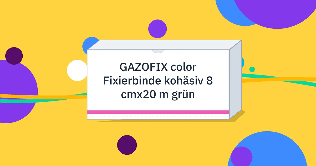 Symbolbild: Packung mit der Aufschrift GAZOFIX color Fixierbinde kohäsiv 8 cmx20 m grün (PZN 19882698) – Verfügbarkeit und Bezug in Apotheken in Frankfurt am Main