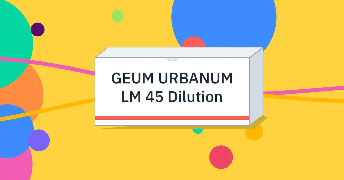 Symbolbild: Packung mit der Aufschrift GEUM URBANUM LM 45 Dilution (PZN 13543995) – Verfügbarkeit und Bezug in Apotheken in Frankfurt am Main