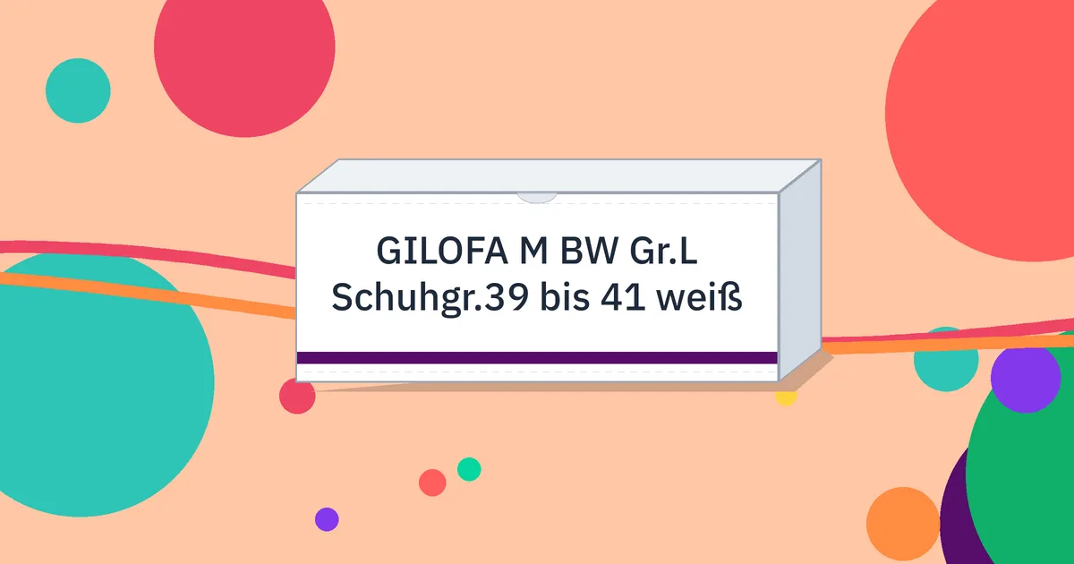 Symbolbild: Packung mit der Aufschrift GILOFA M BW Gr.L Schuhgr.39 bis 41 weiß (PZN 16725113) – Verfügbarkeit und Bezug in Apotheken in Frankfurt am Main