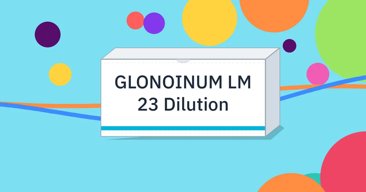 Symbolbild: Packung mit der Aufschrift GLONOINUM LM 23 Dilution (PZN 12879084) – Verfügbarkeit und Bezug in Apotheken in Frankfurt am Main