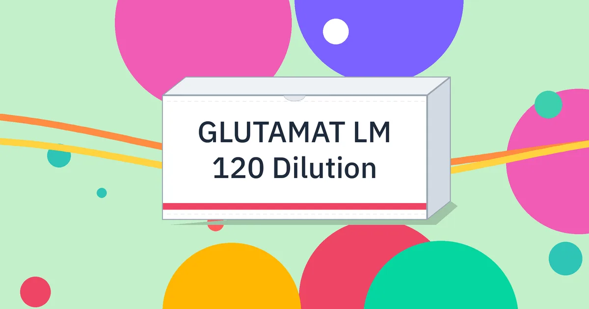 Symbolbild: Packung mit der Aufschrift GLUTAMAT LM 120 Dilution (PZN 12879730) – Verfügbarkeit und Bezug in Apotheken in Frankfurt am Main