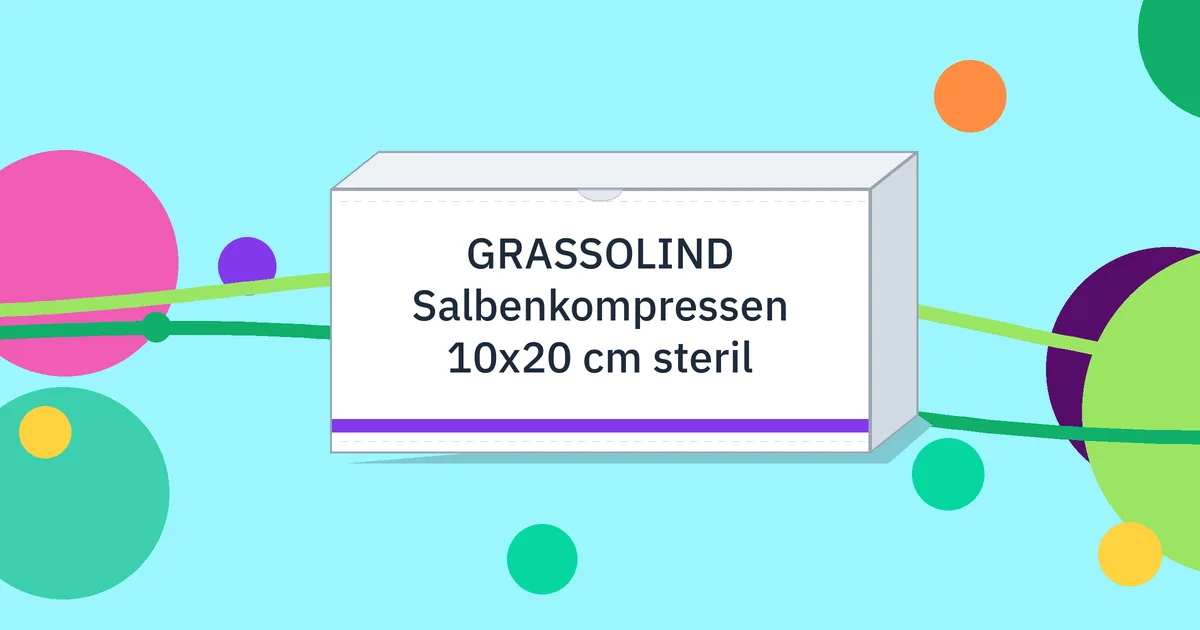 Symbolbild: Packung mit der Aufschrift GRASSOLIND Salbenkompressen 10x20 cm steril (PZN 18125073) – Verfügbarkeit und Bezug in Apotheken in Frankfurt am Main