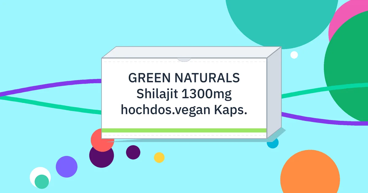 Symbolbild: Packung mit der Aufschrift GREEN NATURALS Shilajit 1300mg hochdos.vegan Kaps. (PZN 19059361) – Verfügbarkeit und Bezug in Apotheken in Frankfurt am Main