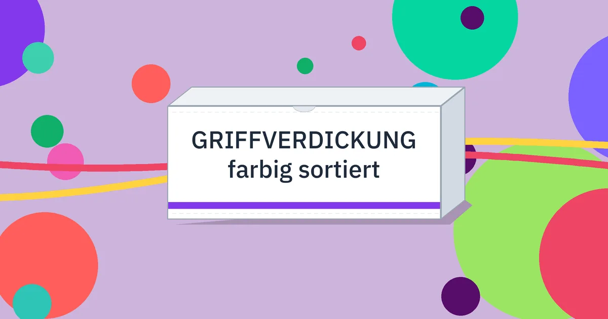 Symbolbild: Packung mit der Aufschrift GRIFFVERDICKUNG farbig sortiert (PZN 08480519) – Verfügbarkeit und Bezug in Apotheken in Frankfurt am Main