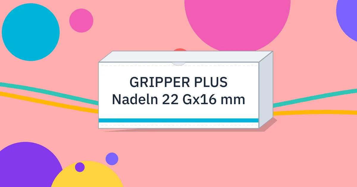 Symbolbild: Packung mit der Aufschrift GRIPPER PLUS Nadeln 22 Gx16 mm (PZN 00108602) – Verfügbarkeit und Bezug in Apotheken in Frankfurt am Main