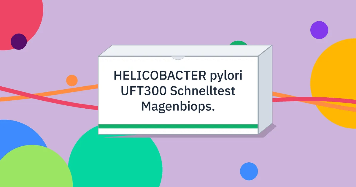 Symbolbild: Packung mit der Aufschrift HELICOBACTER pylori UFT300 Schnelltest Magenbiops. (PZN 10413430) – Verfügbarkeit und Bezug in Apotheken in Frankfurt am Main